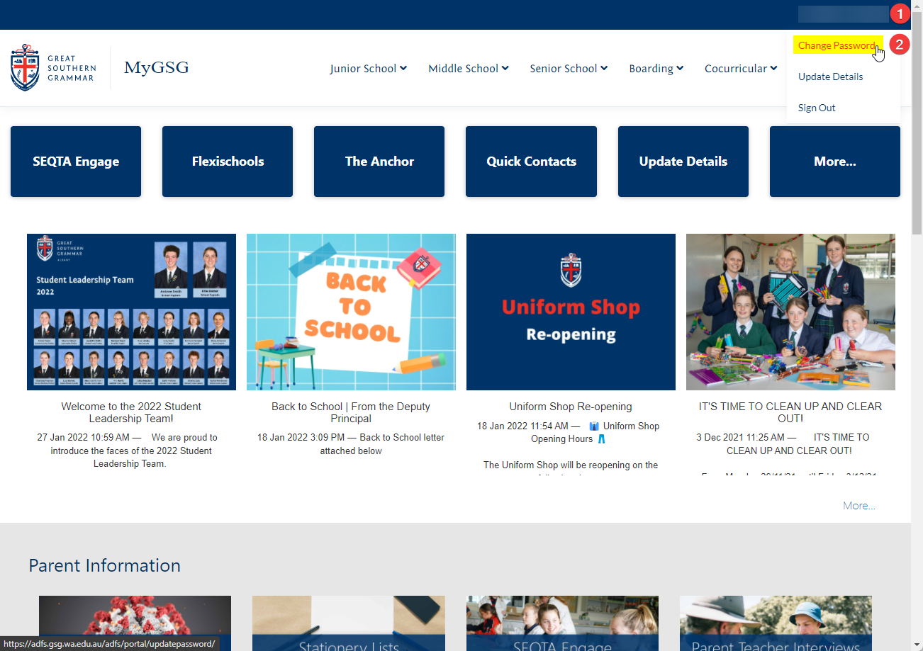 Changing your MyGSG Password – Great Southern Grammar - Support